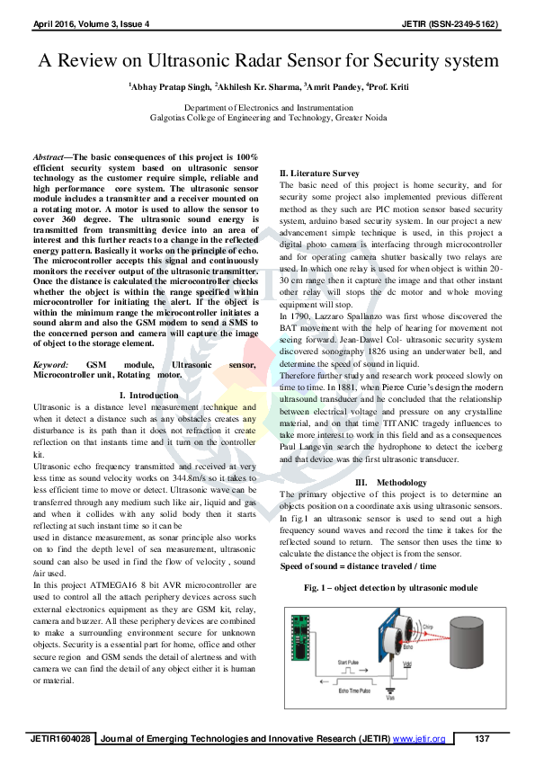 (PDF) Ultrasonic radar sensor for security system