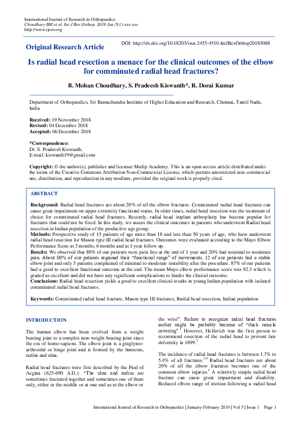 (PDF) Is radial head resection a menace for the clinical outcomes of ...