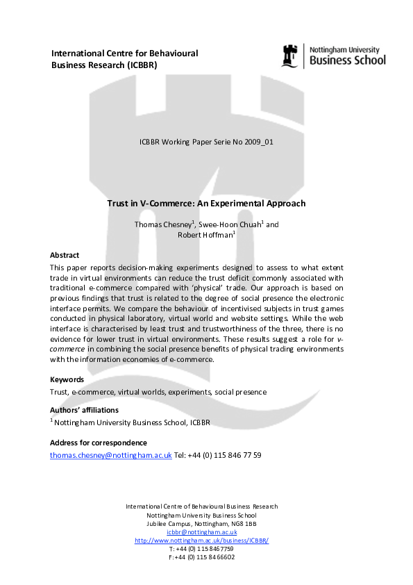 (PDF) Virtual trust: An experimental approach