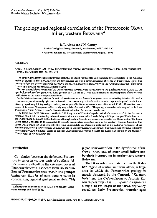 (PDF) The geology and regional correlation of the Proterozoic Okwa ...