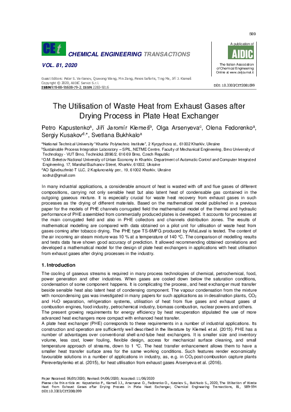 (PDF) The Utilisation of Waste Heat from Exhaust Gases after Drying ...