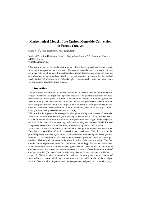 (PDF) Mathematical model of the carbon monoxide conversion in porous ...
