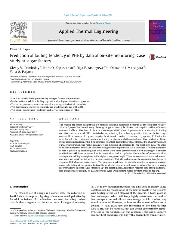 (PDF) Prediction of fouling tendency in PHE by data of on-site ...