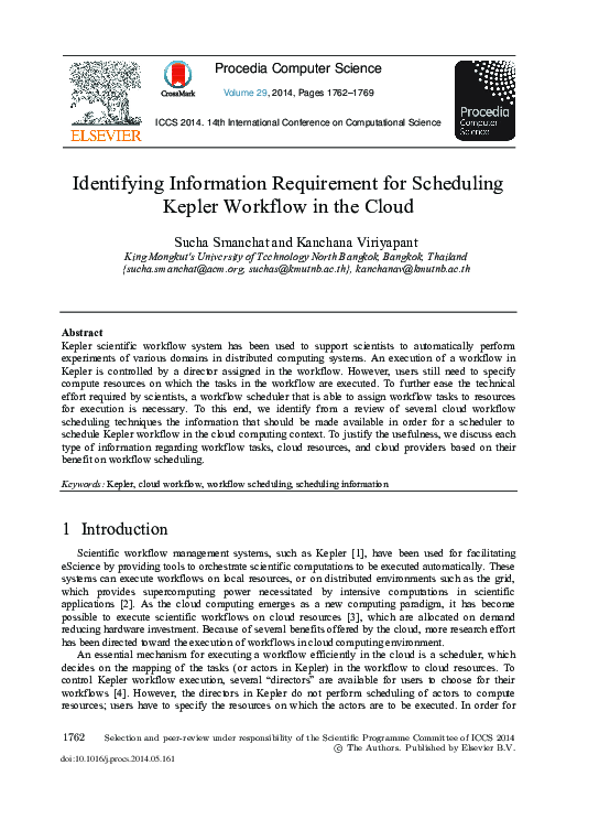 (PDF) Identifying Information Requirement for Scheduling Kepler Workflow in the Cloud