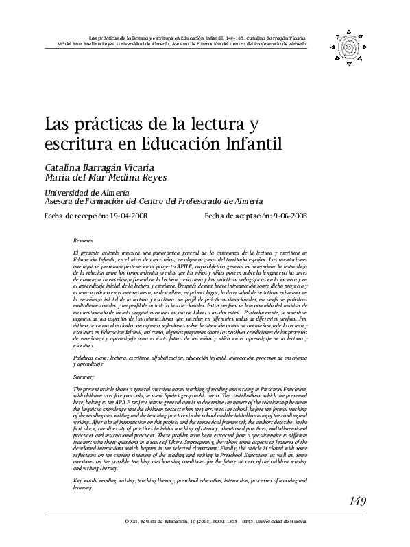 (PDF) Las prácticas de la lectura y escritura en Educación Las ...