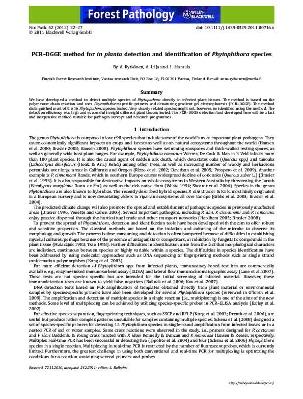(PDF) PCR-DGGE method for in planta detection and identification of Phytophthora species