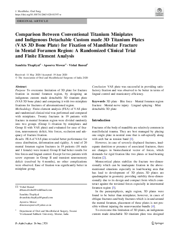 (PDF) Comparison Between Conventional Titanium Miniplates and ...