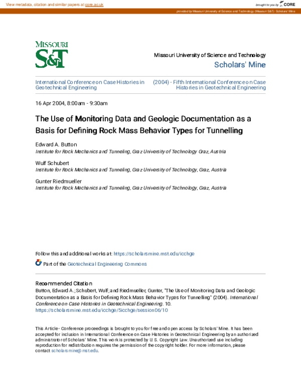 Pdf The Use Of Monitoring Data And Geologic Documentation As A Basis
