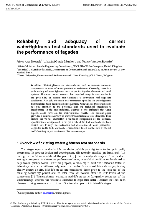 (PDF) Reliability and adequacy of current watertightness test standards ...