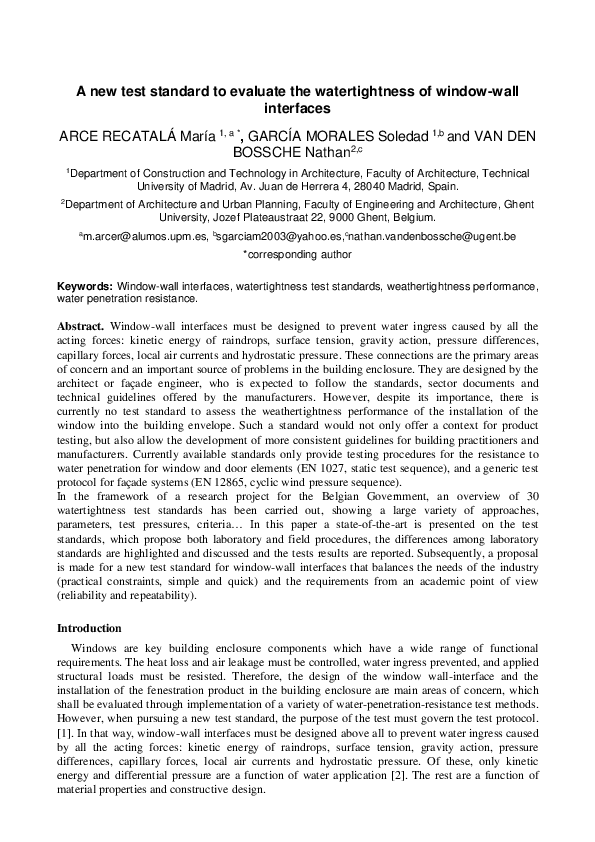 (PDF) A new test standard to evaluate the watertightness of window-wall ...