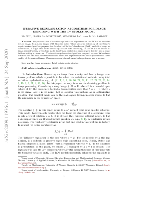 (PDF) Iterative regularization algorithms for image denoising with the TV-Stokes model