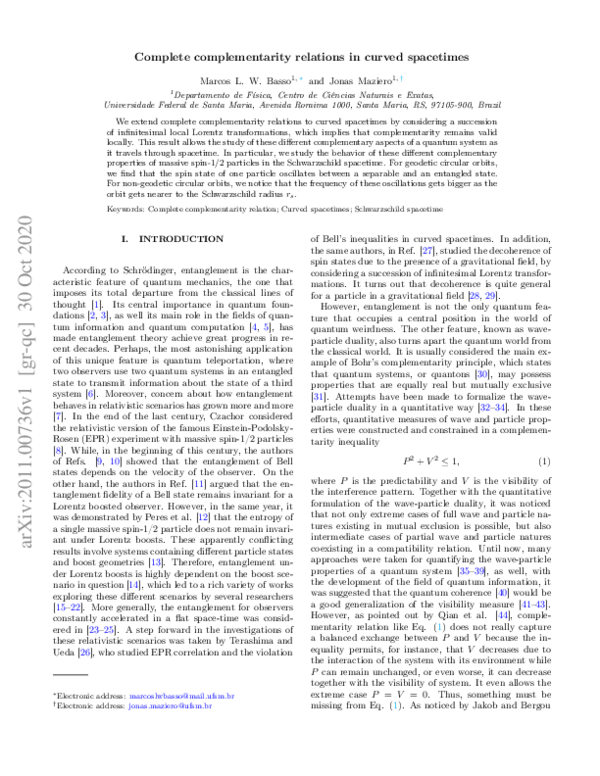 (PDF) Complete complementarity relations in curved spacetimes