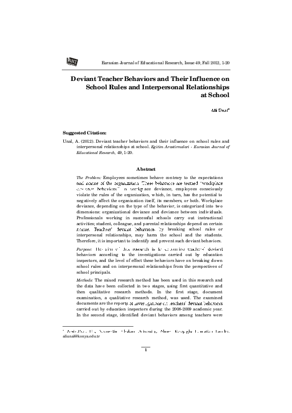 (PDF) Deviant Teacher Behaviors and Their Influence on School Rules and ...