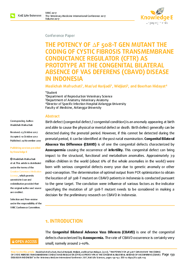 (PDF) THE POTENCY OF ΔF 508-T GEN MUTANT THE CODING OF CYSTIC FIBROSIS ...