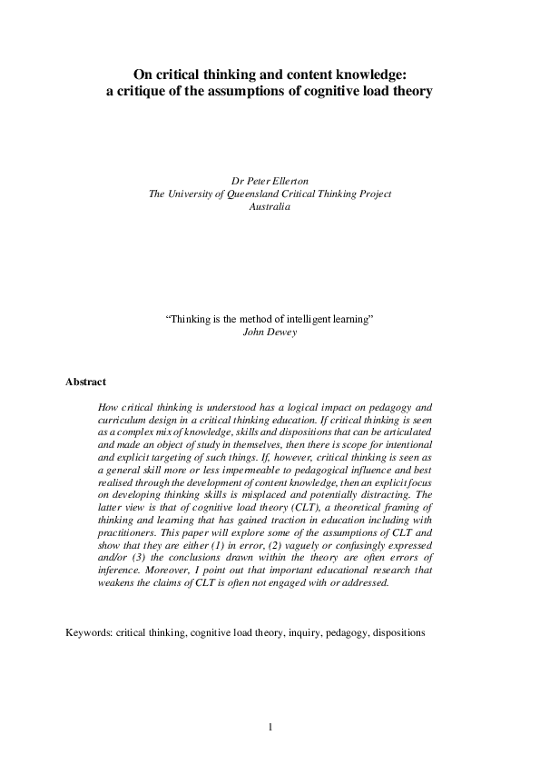(PDF) On critical thinking and content knowledge: a critique of the ...