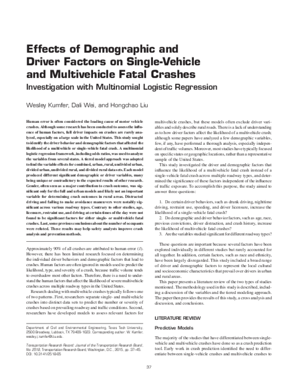 (PDF) Effects of Demographic and Driver Factors on Single-Vehicle and ...