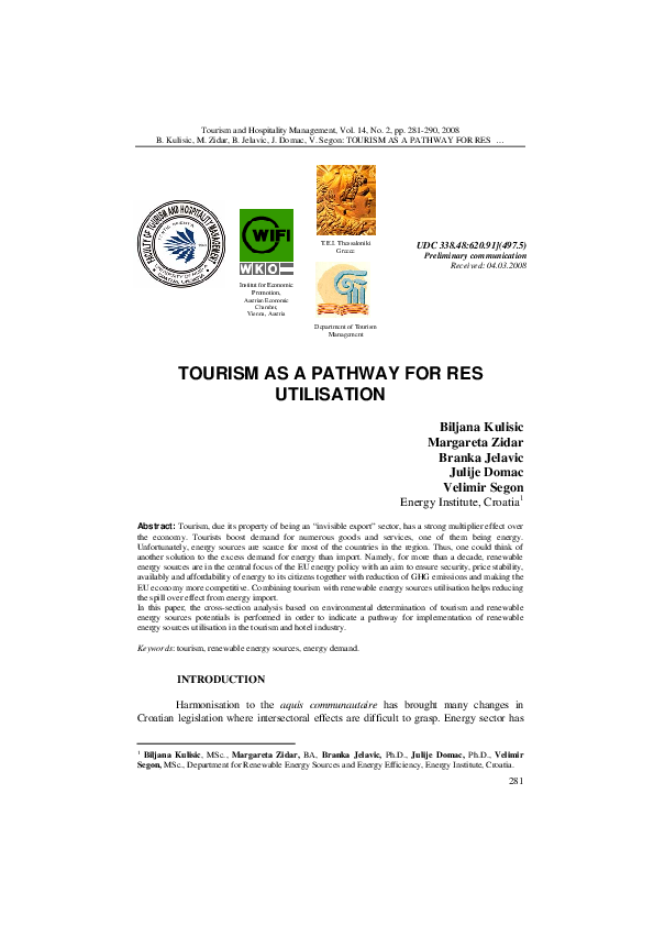 (PDF) Tourism as a Pathway for Res Utilisation
