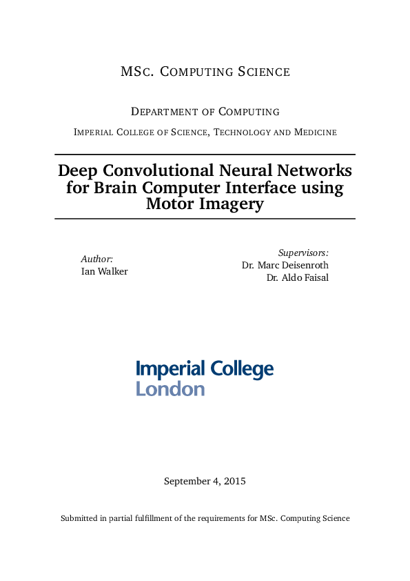 (PDF) Deep Convolutional Neural Networks for Brain Computer Interface using Motor Imagery