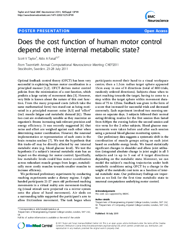 (PDF) POSTER PRESENTATION Open Access Does the cost function of human ...