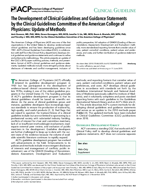 (PDF) The Development of Clinical Guidelines and Guidance Statements by ...