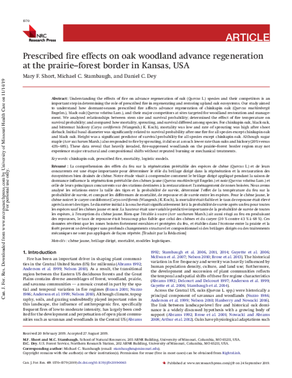 (PDF) Prescribed fire effects on oak woodland advance regeneration at ...