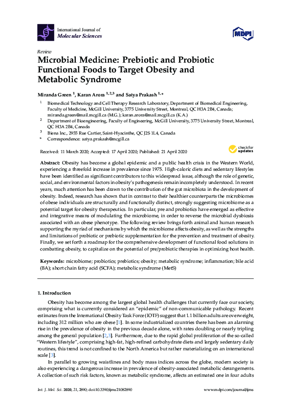 (PDF) Microbial Medicine: Prebiotic and Probiotic Functional Foods to ...