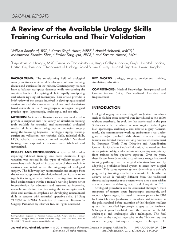 (PDF) A Review of the Available Urology Skills Training Curricula and ...