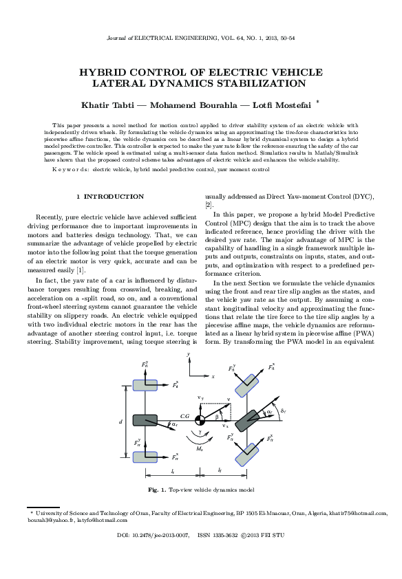 (PDF) Hybrid Control of Electric Vehicle Lateral Dynamics Stabilization