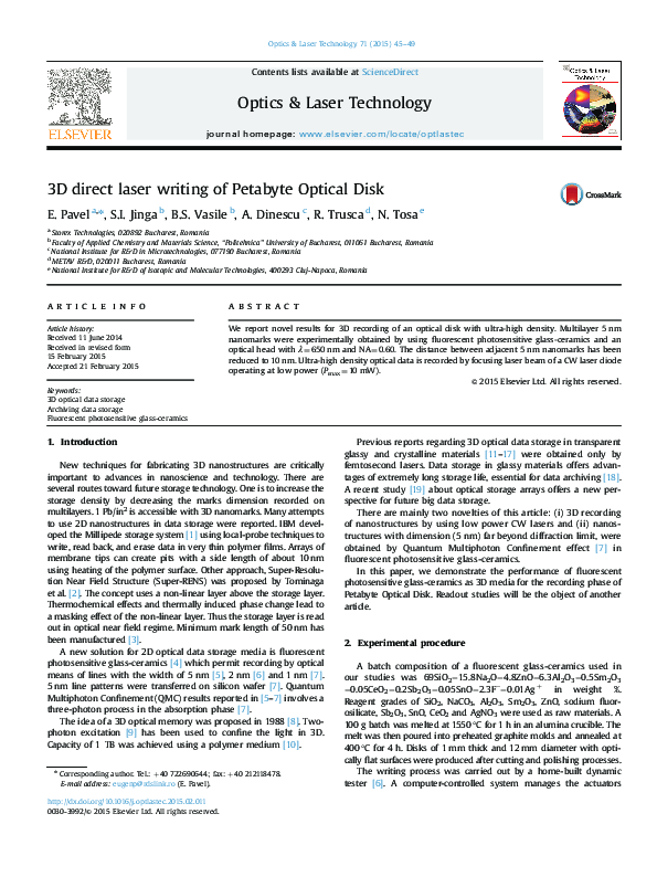 (PDF) 3D direct laser writing of Petabyte Optical Disk