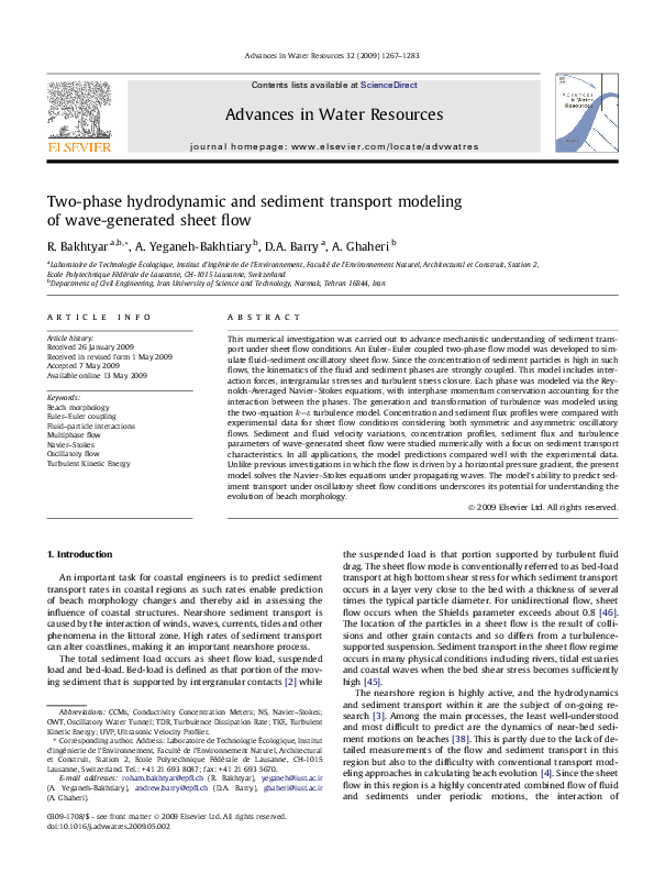 (PDF) Two-phase hydrodynamic and sediment transport modeling of wave ...