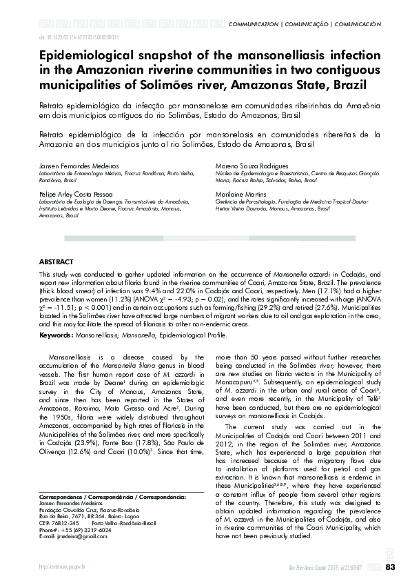 (PDF) Epidemiological snapshot of the mansonelliasis infection in the ...