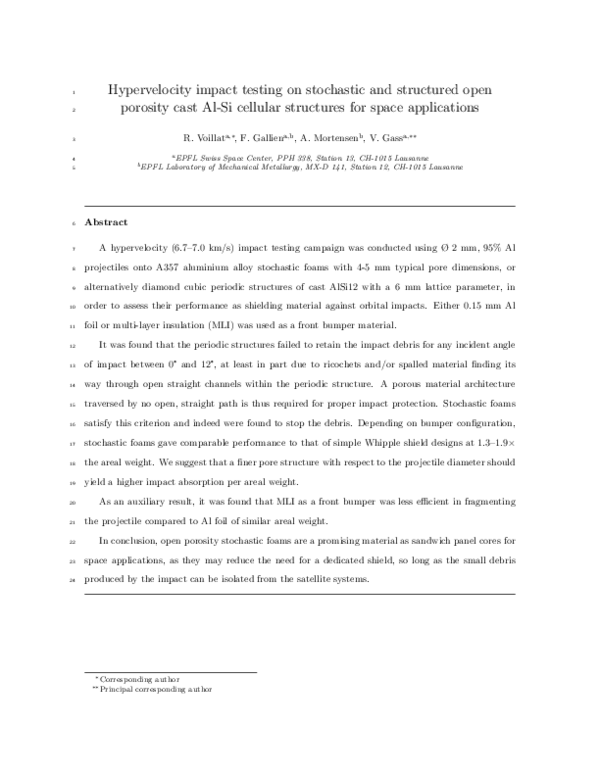 (PDF) Hypervelocity impact testing on stochastic and structured open ...
