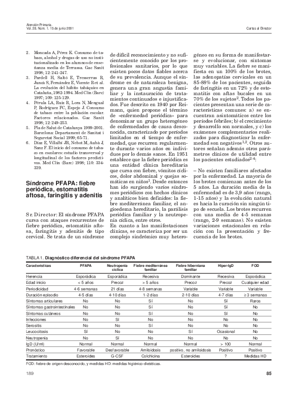(PDF) Síndrome PFAPA: fiebre periódica, estomatitis aftosa, faringitis ...