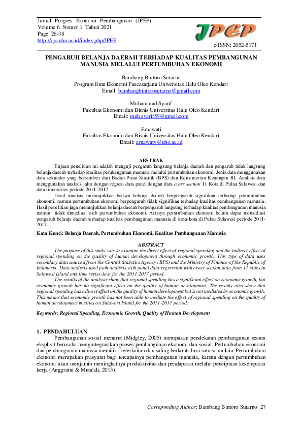 (PDF) Pengaruh Belanja Daerah Terhadap Kualitas Pembangunan Manusia ...