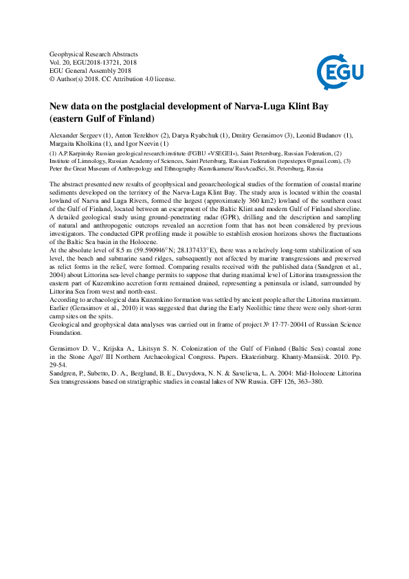 (PDF) New data on the postglacial development of Narva-Luga Klint Bay ...