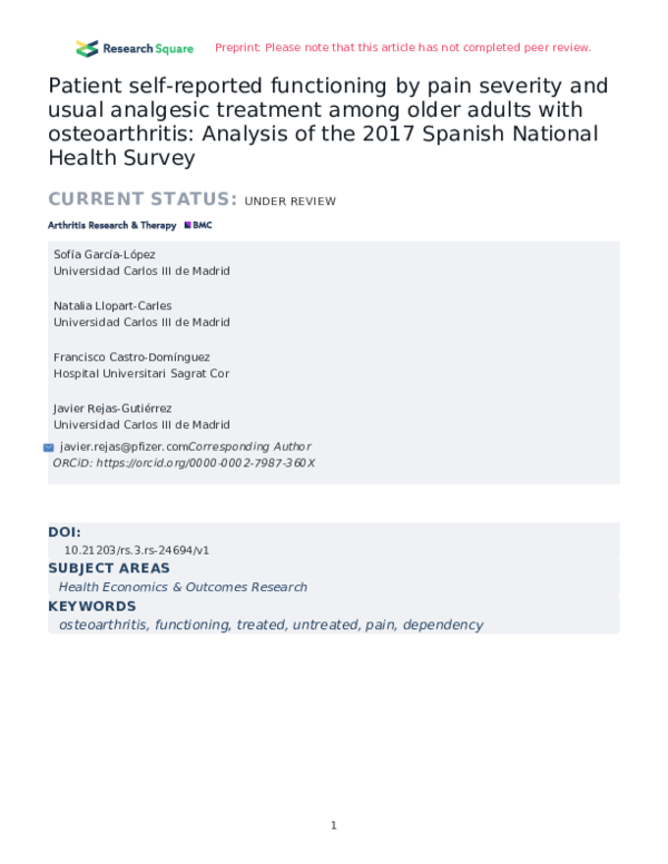 (PDF) Patient self-reported functioning by pain severity and usual ...