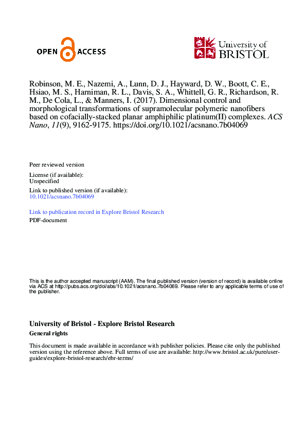 (PDF) Dimensional Control and Morphological Transformations of Supramolecular Polymeric ...