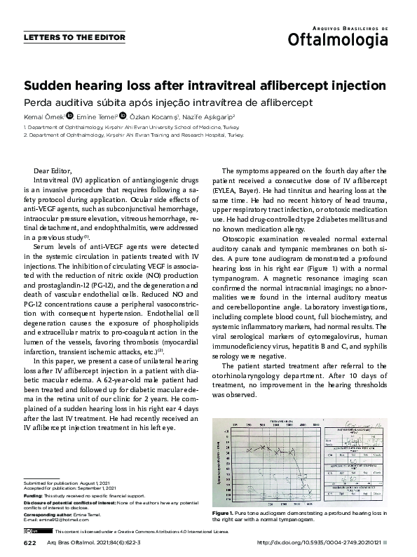 (PDF) Sudden hearing loss after intravitreal aflibercept injection