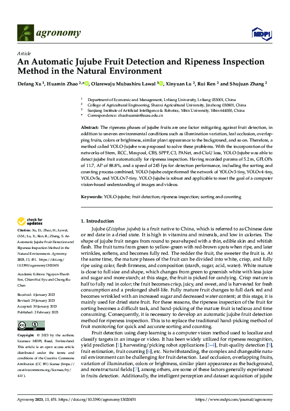 Pdf An Automatic Jujube Fruit Detection And Ripeness Inspection Method In The Natural Environment