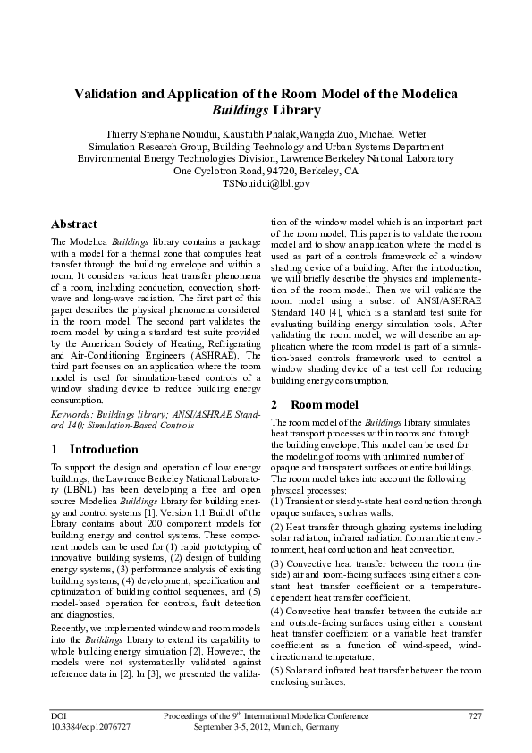 (PDF) Room Model Validation in Modelica Buildings