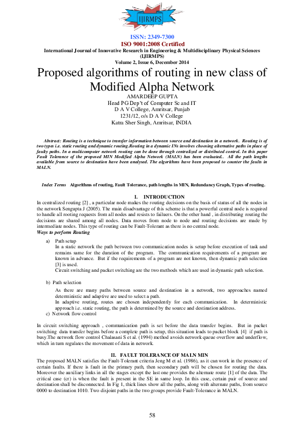 Pdf Proposed Algorithms Of Routing In New Class Of Modified Alpha Network 