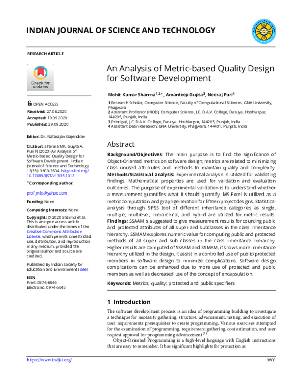 Pdf An Analysis Of Metric Based Quality Design For Software Development
