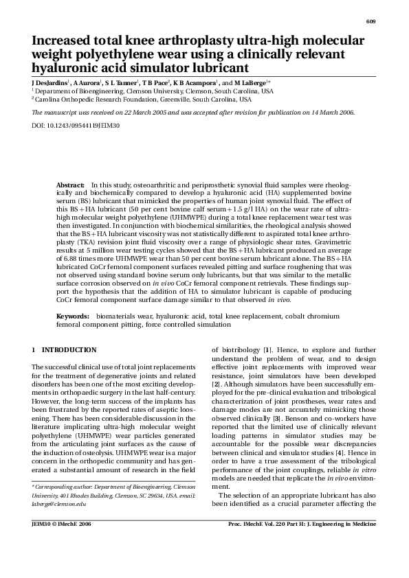 (PDF) Increased Total Knee Arthroplasty Ultra-High Molecular Weight ...