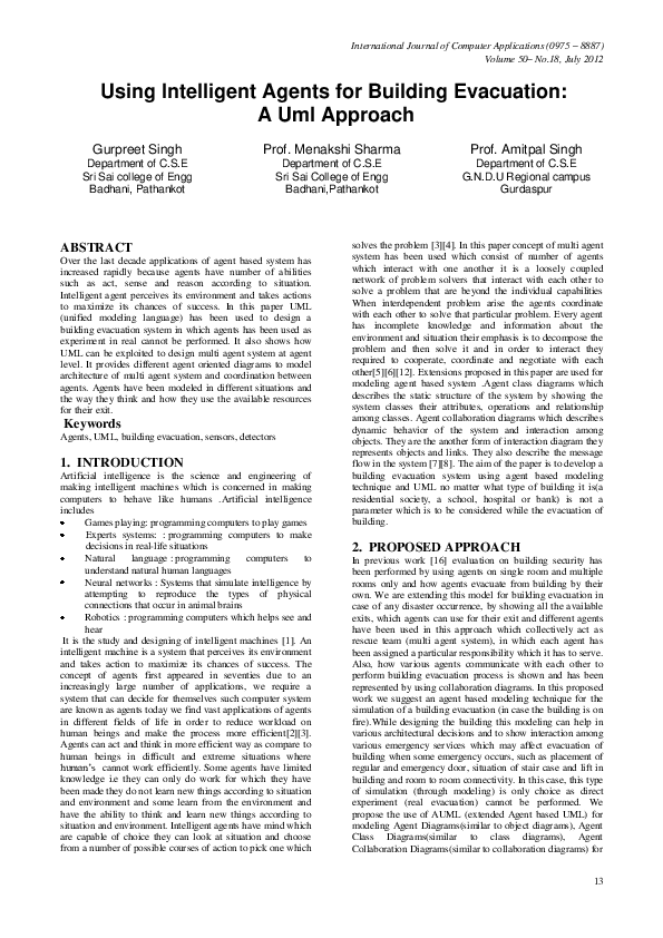 (PDF) Using Intelligent Agents for Building Evacuation: A UML Approach