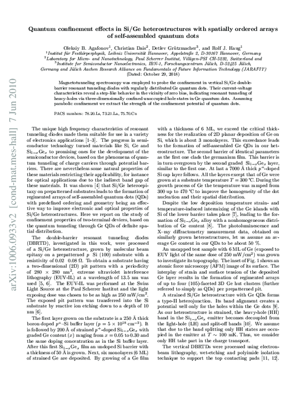 (PDF) Quantum confinement effects in Si/Ge heterostructures with spatially ordered arrays of ...