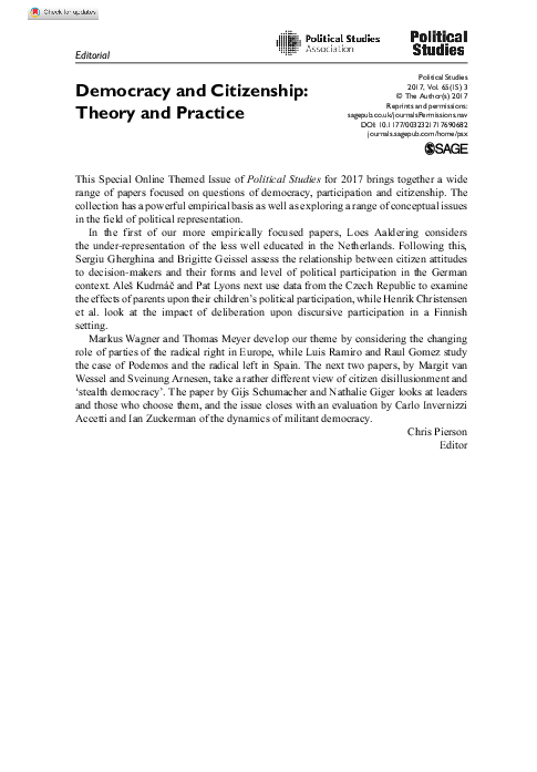 (PDF) Democracy and Citizenship: Theory and Practice