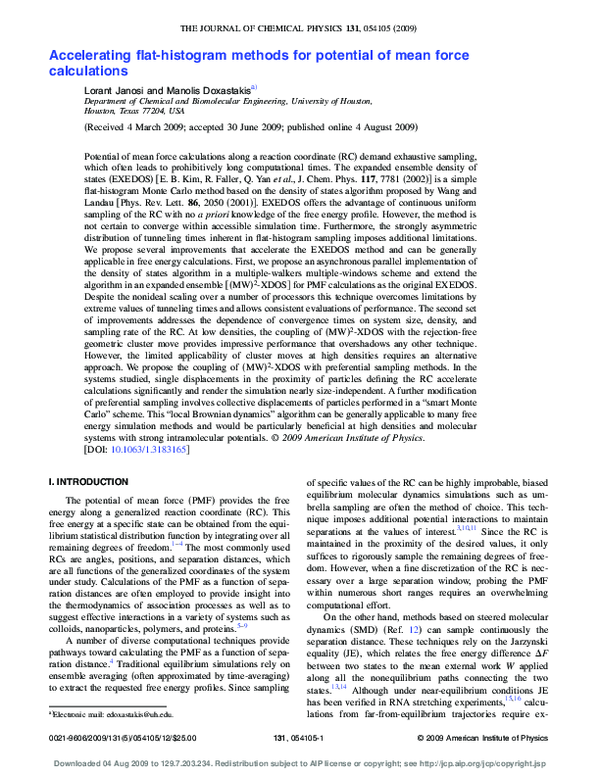 (PDF) Accelerating flat-histogram methods for potential of mean force ...