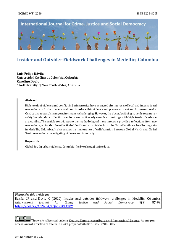 (PDF) Insider and Outsider Fieldwork Challenges in Medellín, Colombia