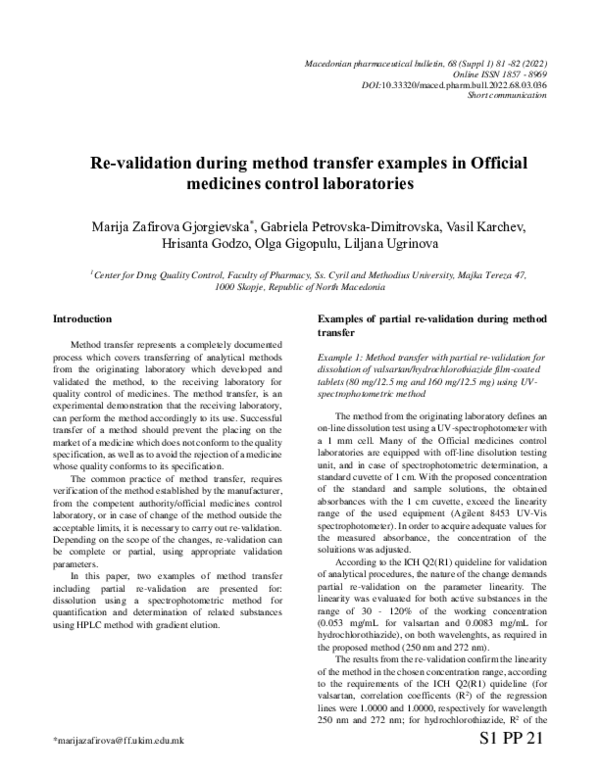 (PDF) Re-validation during method transfer examples in Official ...