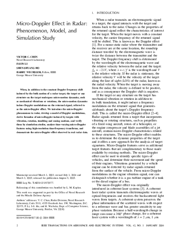 (PDF) Micro-doppler effect in radar: phenomenon, model, and simulation study